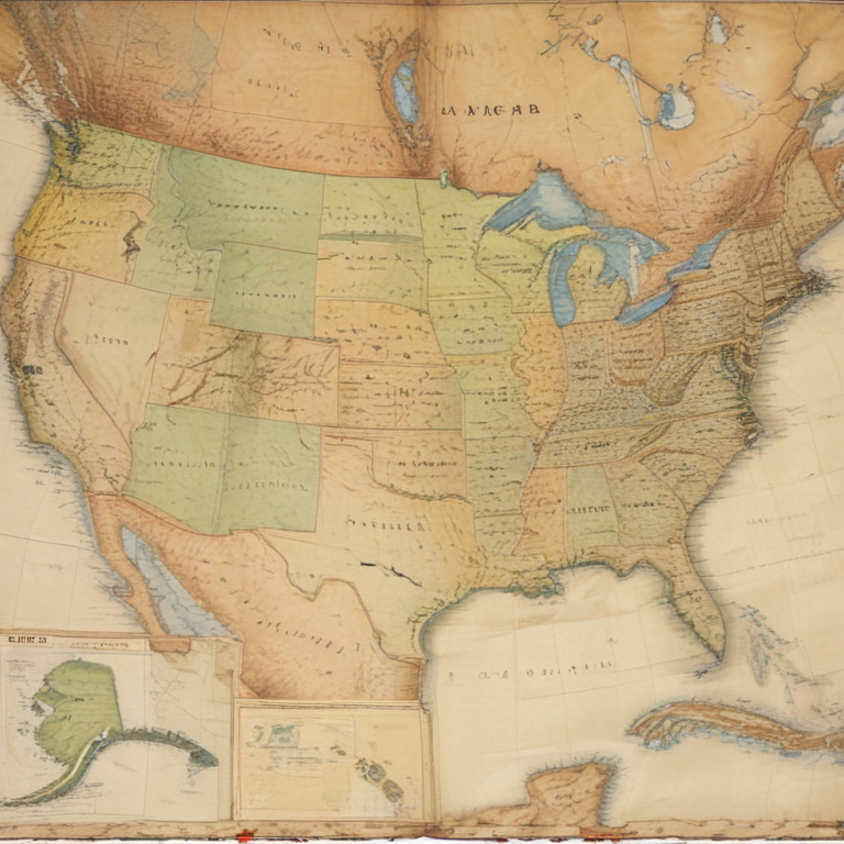 Historical Map of the United States Featuring Geographical Regions and ...