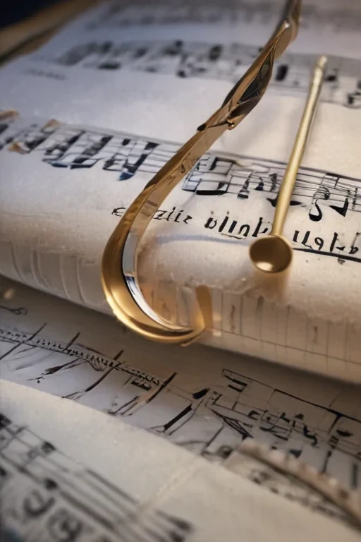 Close-Up of Elegant Musical Notes with a Stylish Brass Instrument