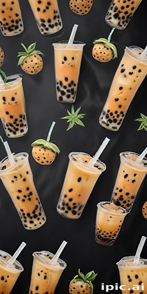 Colorful Boba Tea and Citrus Fruits on a Dark Background Design