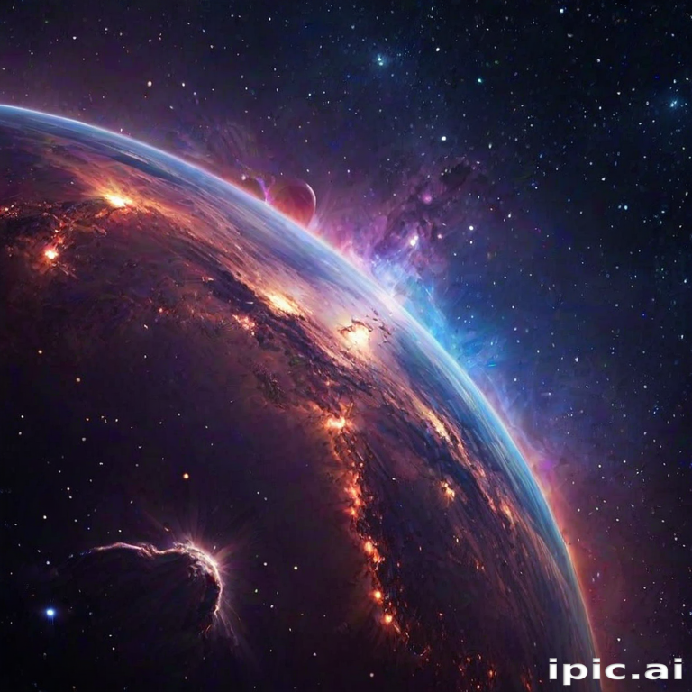 Stunning Cosmic Landscape Featuring a Vibrant Planet Surrounded by ...