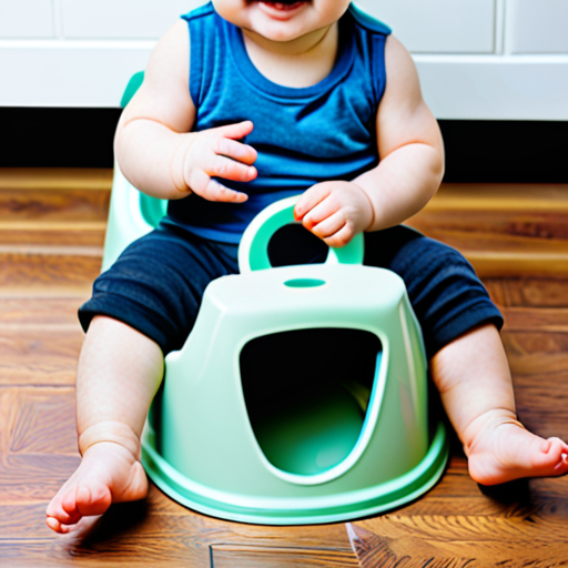 human baby sitting on potty seat using soft colors