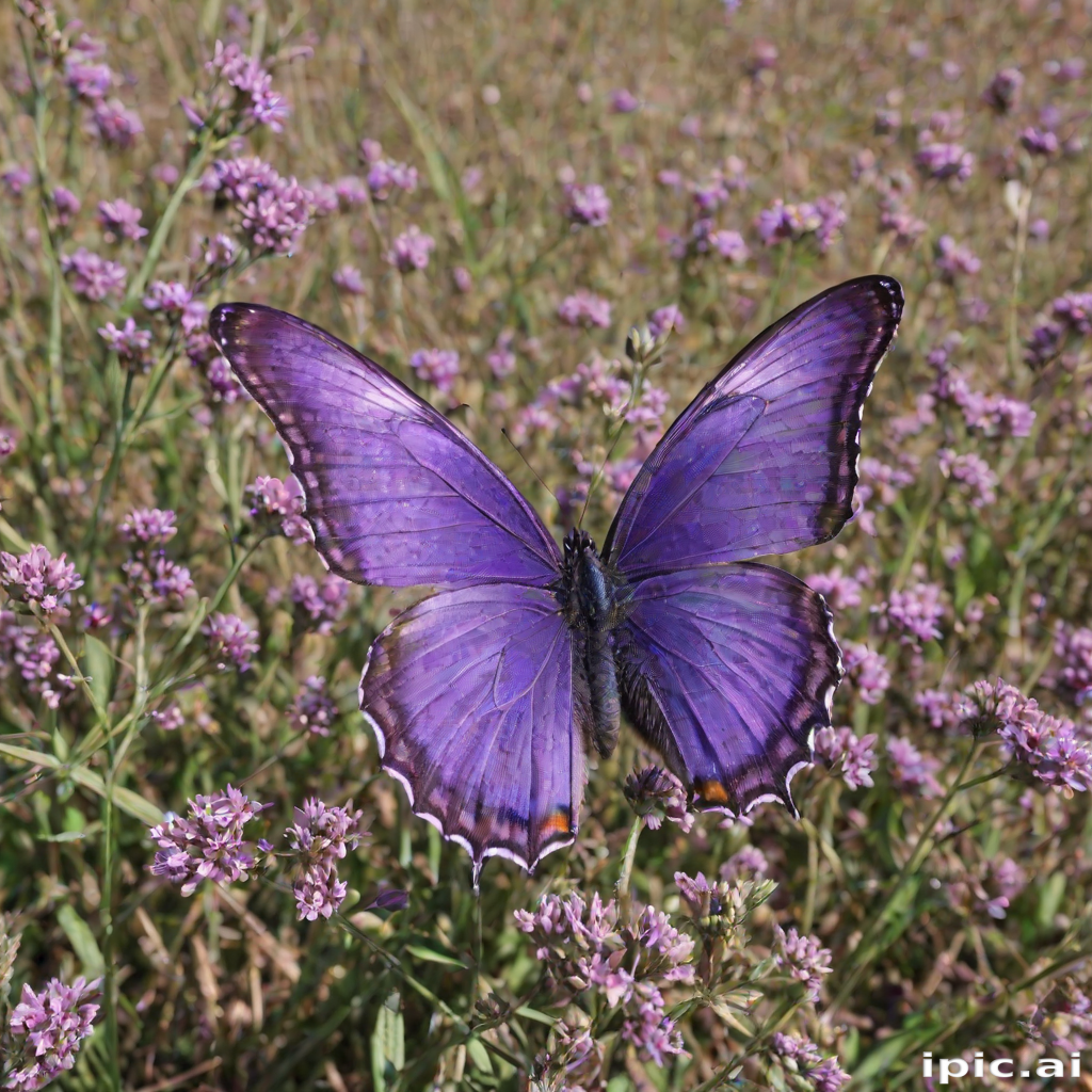 A Vibrant Purple Butterfly Resting Among Beautiful Wildflowers in Nature.