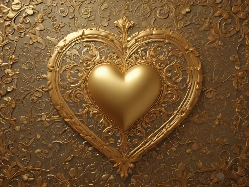 Intricate Golden Heart Design Surrounded by Elegant Floral Patterns and ...