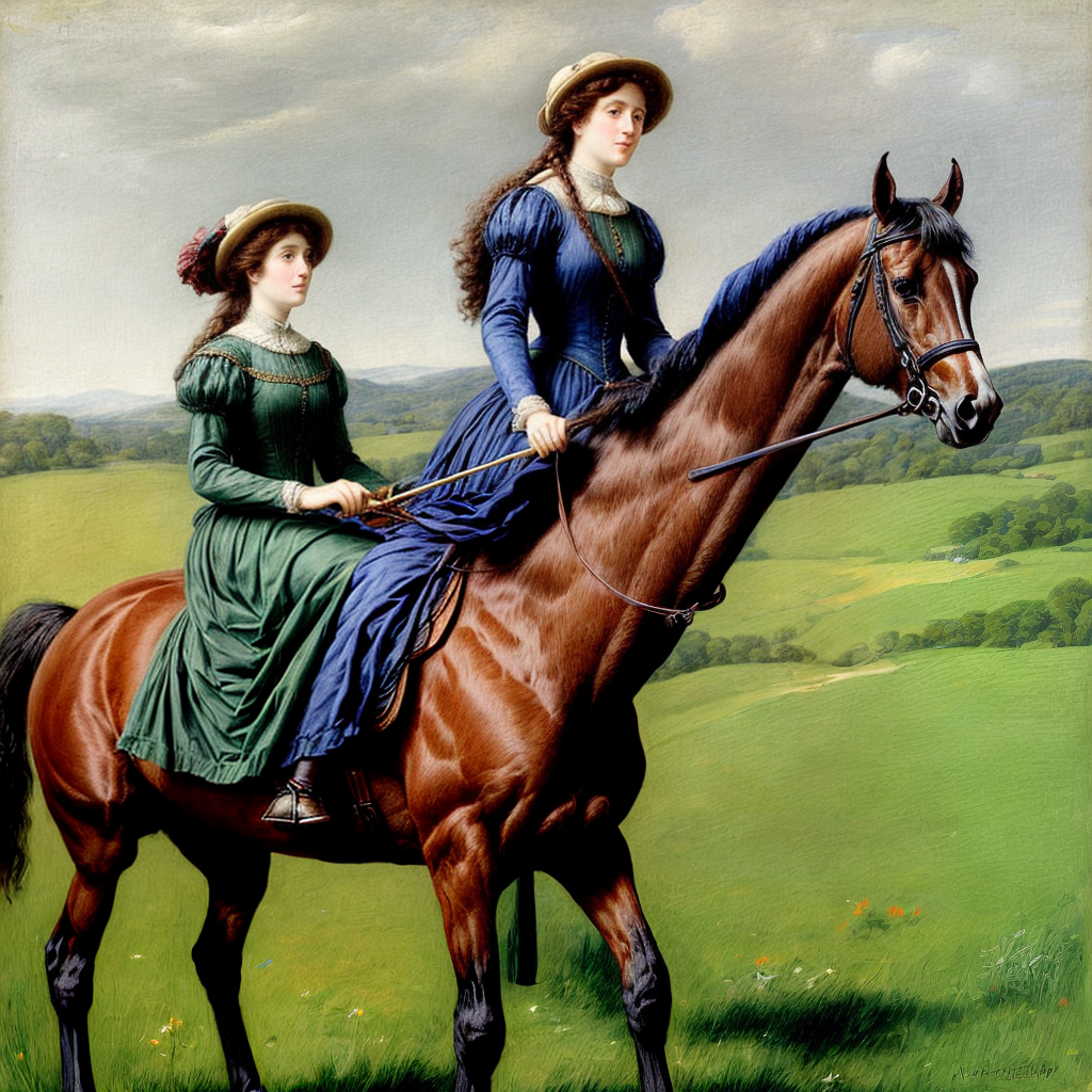 woman on horseback Pre-Raphaelite style