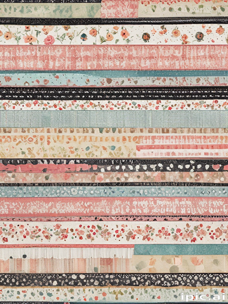 A Colorful Arrangement of Floral and Textured Strips in Various Patterns.