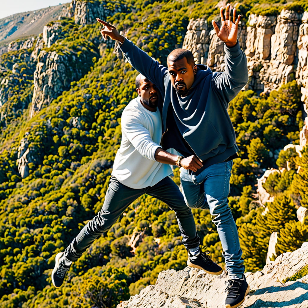 Kanye west pushing someone off a cliff