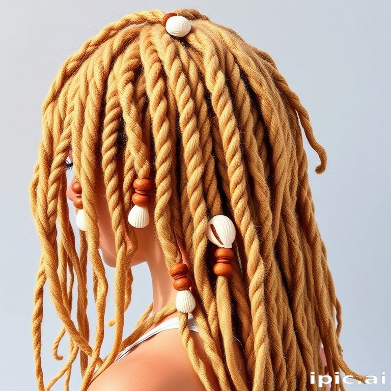 Beautifully Styled Long Dreadlocks Adorned with Colorful Beads and Shells