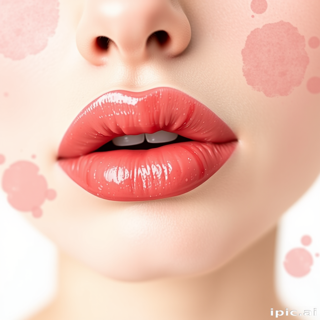 Close-Up of Soft, Glossy Lips Surrounded by Gentle Blush Accents
