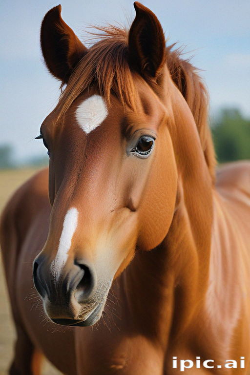 A Majestic Brown Horse with a Distinctive White Mark on Its Forehead.