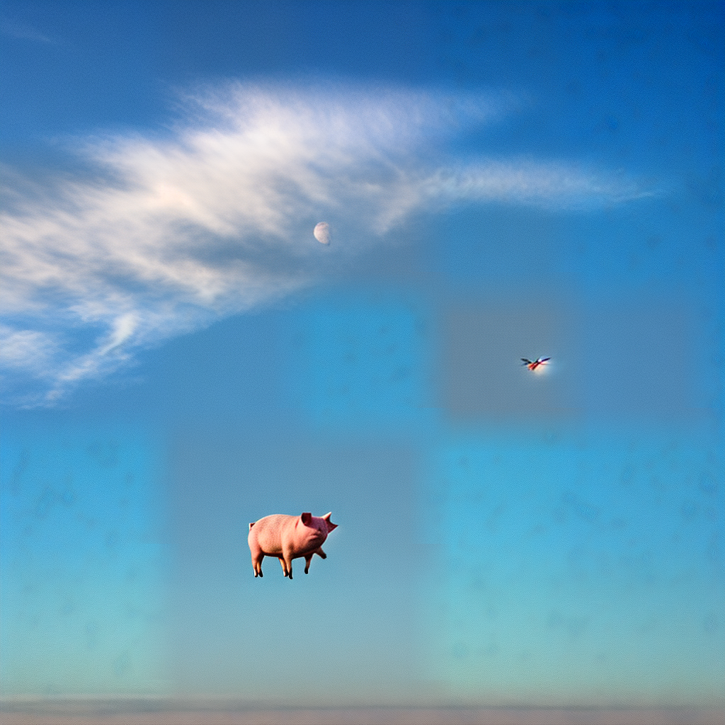pig fly on sky in winter
