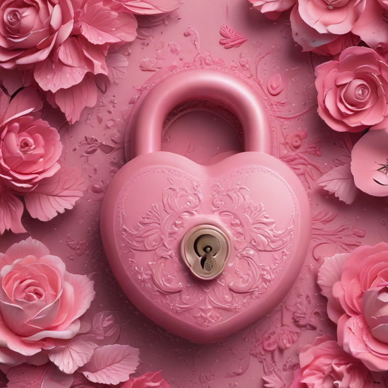 Delicate Pink Heart-Shaped Lock Surrounded by Beautiful Roses and Petals