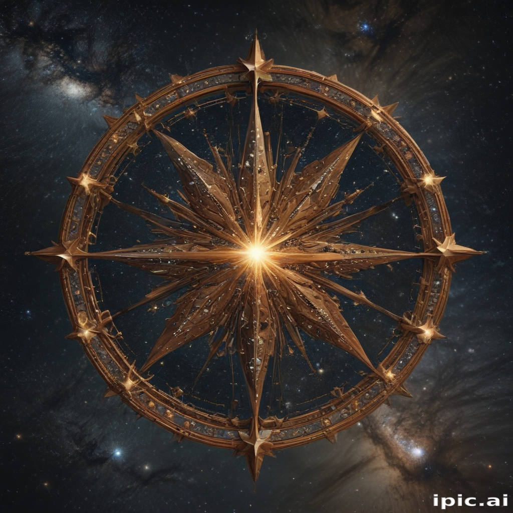 Intricate Cosmic Compass Radiating Light in the Depths of Space