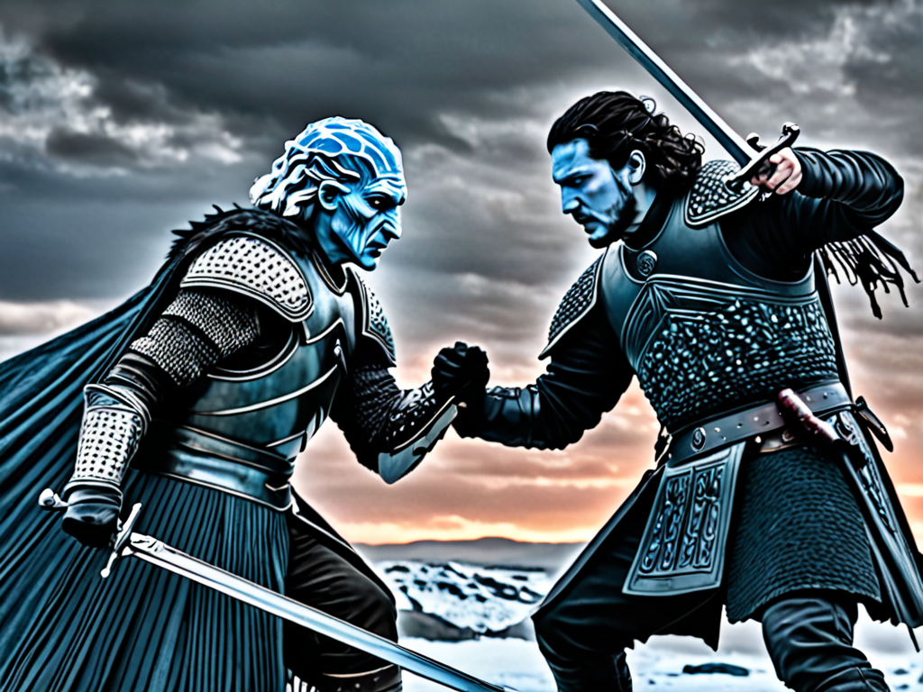 Create a portrait similar to a real scene from Game of Thrones showing ...