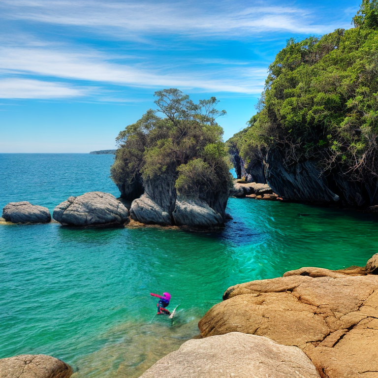 people catching off the rocks