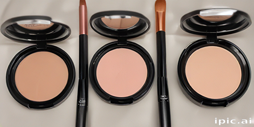 Variety of Makeup Products: Powder Compacts and Brushes for Application
