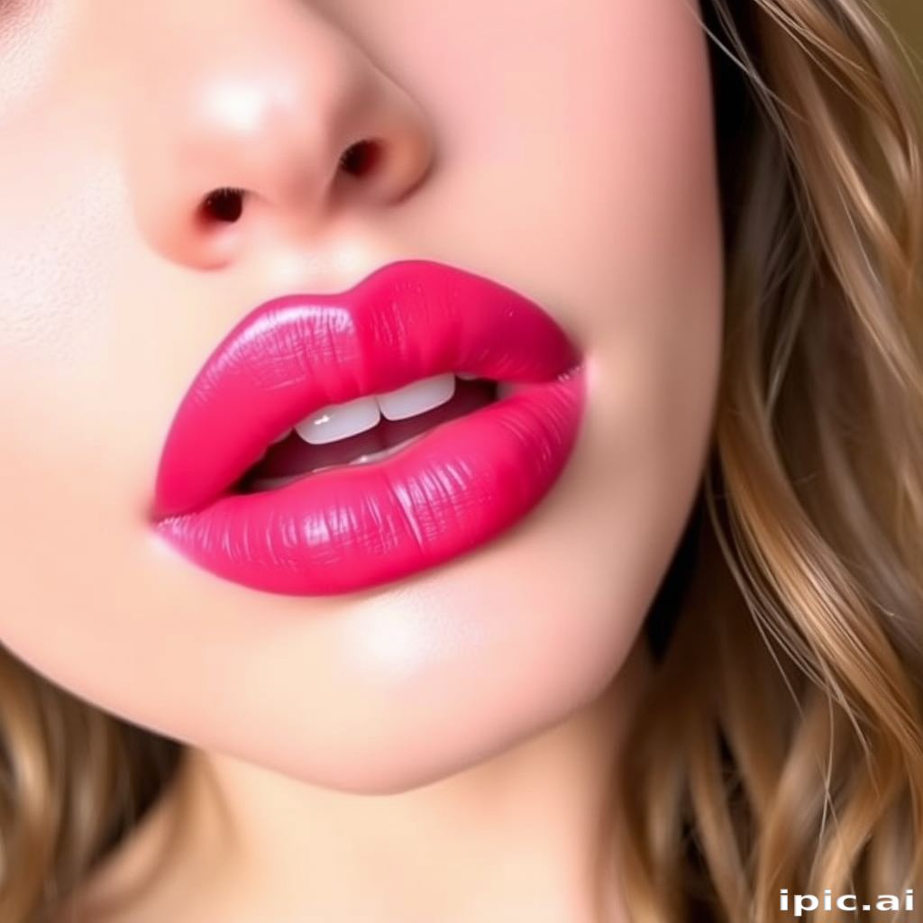 Close-Up of Glossy Pink Lips Highlighting Beauty and Glamour in Makeup.