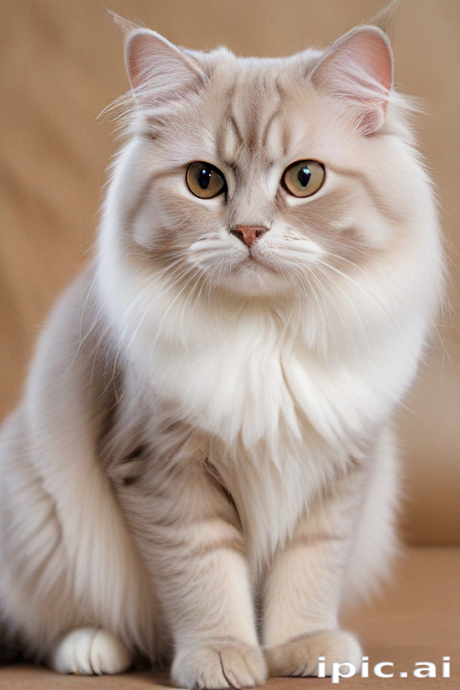 A Beautiful Cream-Colored Cat with Fluffy Fur and Striking Eyes.