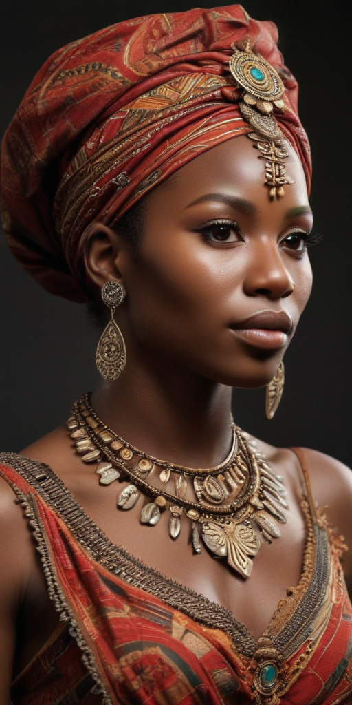 “Elegant Portrait of a Woman Adorned in Traditional African Attire and ...