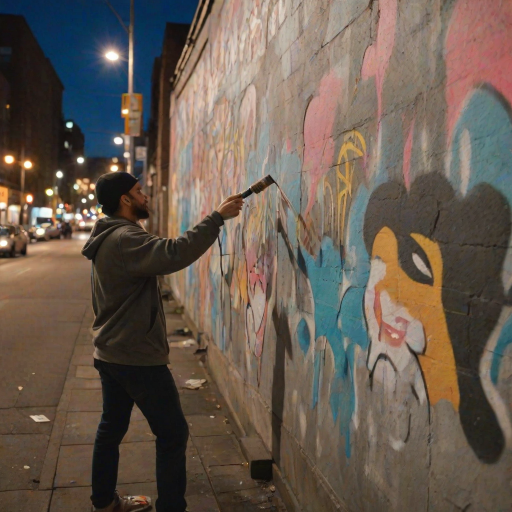 Dynamic Street Art: Urban Dancer in Vibrant Colors Against a Wall