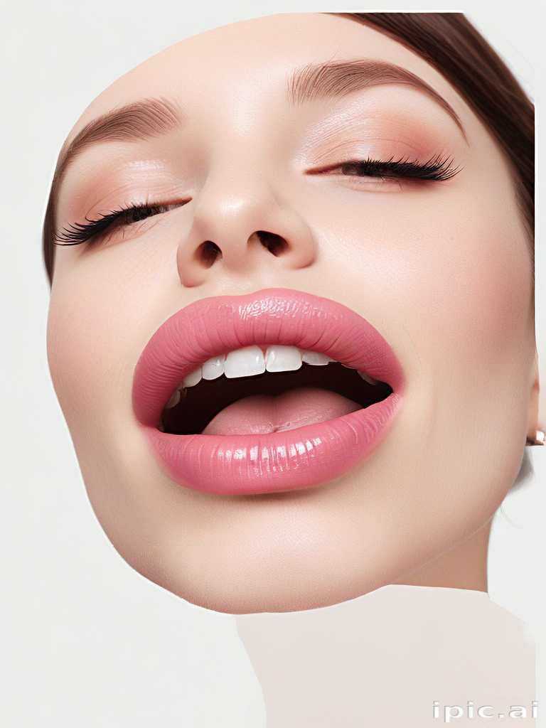 Radiant Beauty: Close-Up of a Woman with Glossy Lips and Flawless Skin.