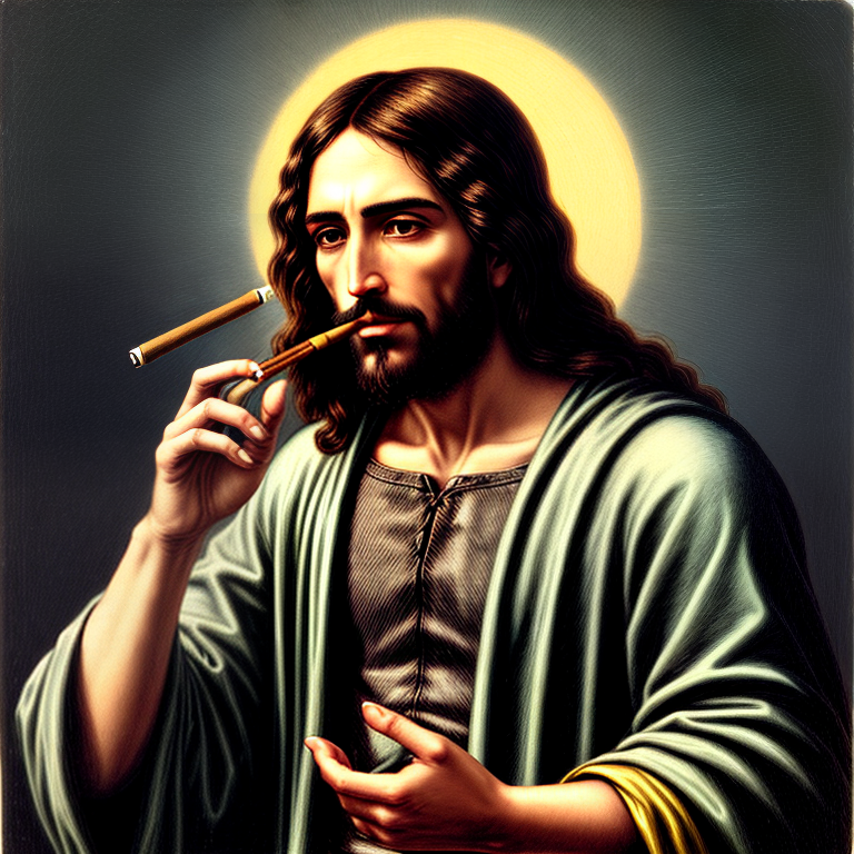 Jesus smoking cigarrets