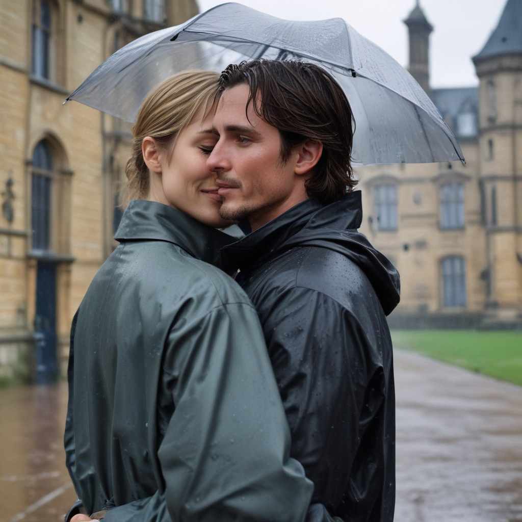 christian bale as bruce wayne and allison mack in raincoat, Looking at ...