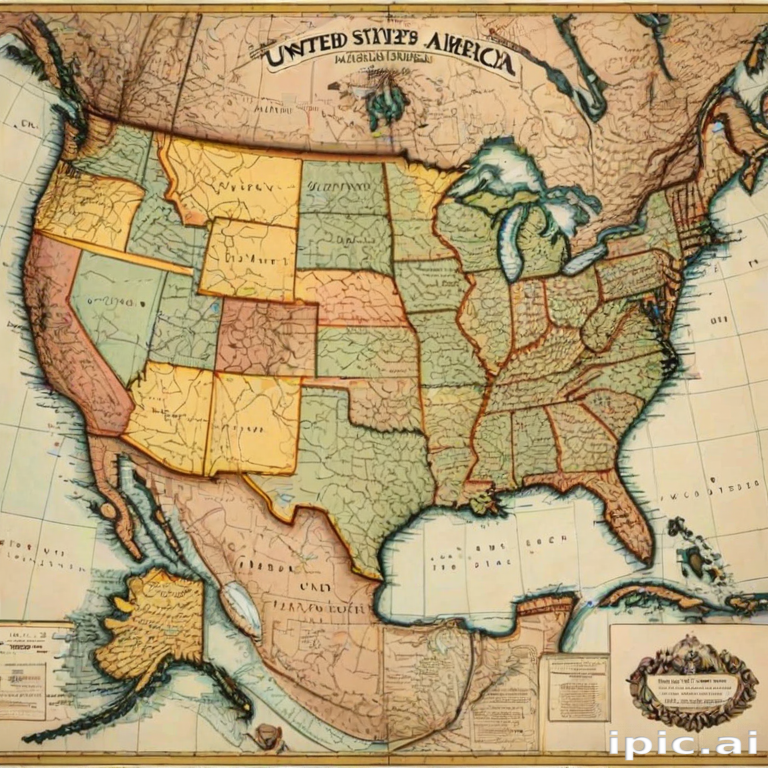 Historic Map of the United States: Detailed Geographical Features and ...
