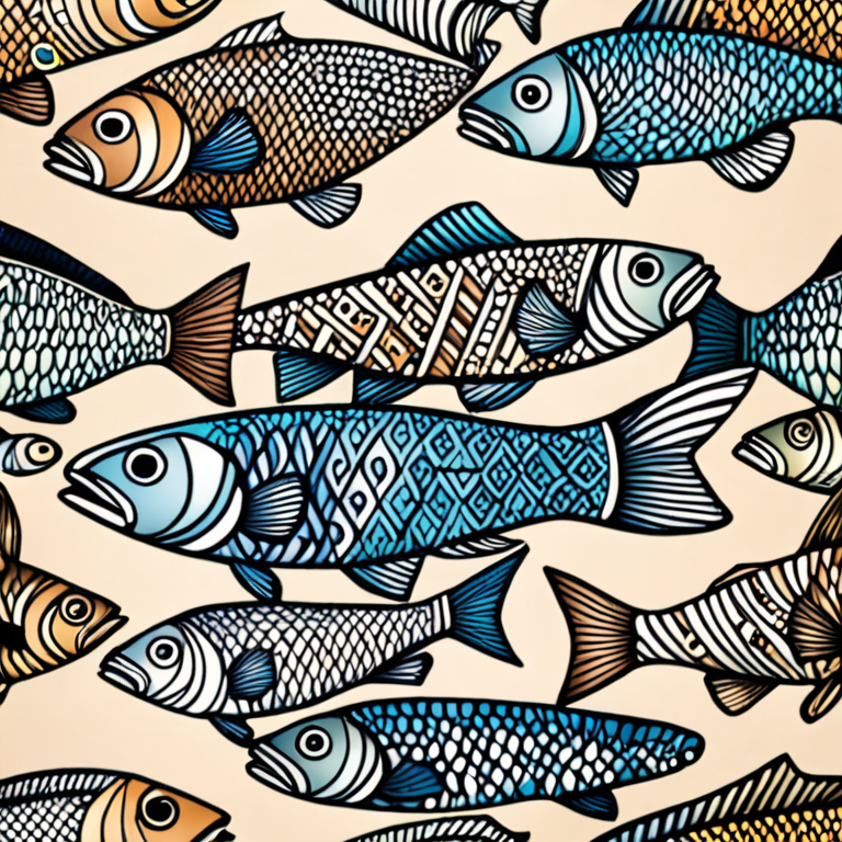 fish, zentangle ornaments, geometry, head contour, light brown, white ...