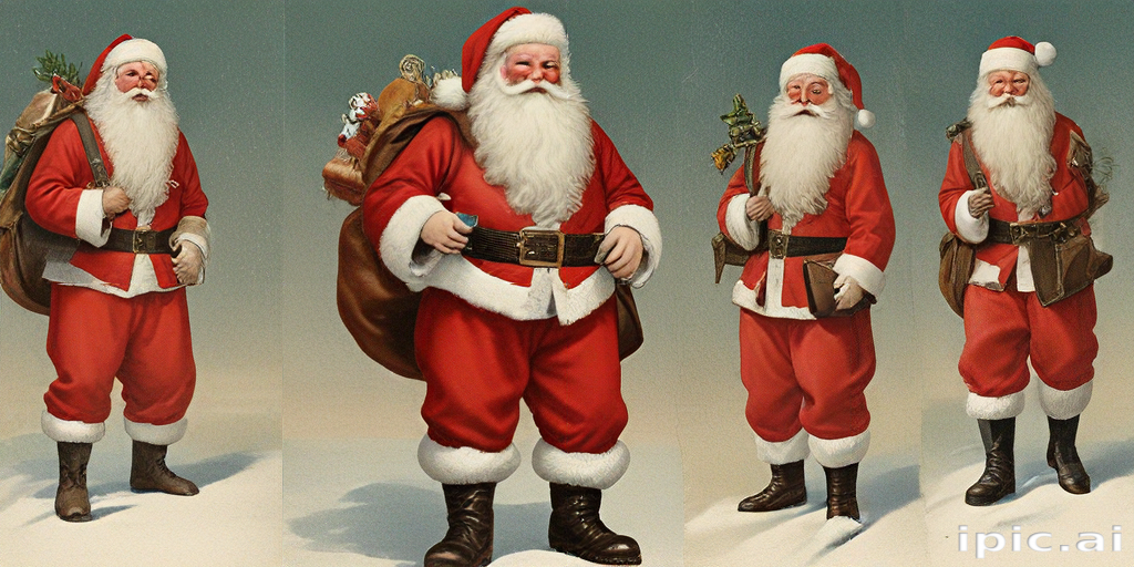Traditional Santa Claus in Various Poses with Gifts and Cheerful Attitude