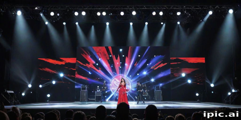 Live Performance on Stage with Vibrant Lights and a Stunning Red Dress