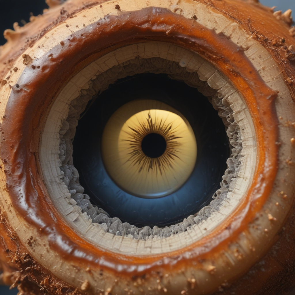 Close-Up View of a Unique Eye Embedded in a Textured Surface