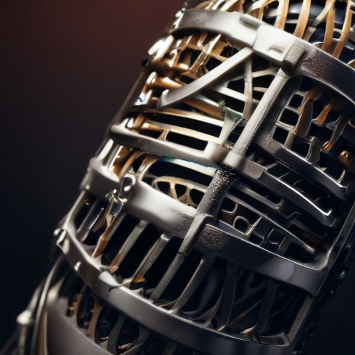 Close-Up View of a Vintage Microphone with Intricate Metal Design Details