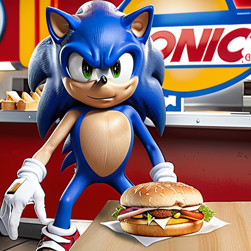 Sonic the Hedgehog Enjoys a Delicious Burger at Sonic Drive-In