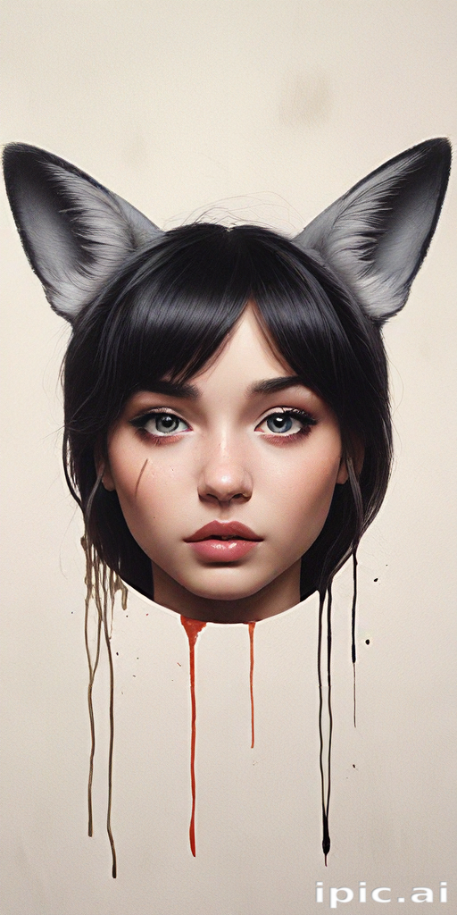 Surreal Portrait of a Girl with Cat Ears and Artistic Drips