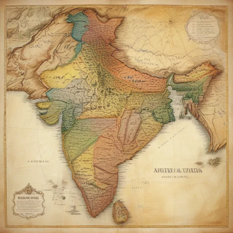 Historical Map of India Showcasing Regions and Key Geographic Features