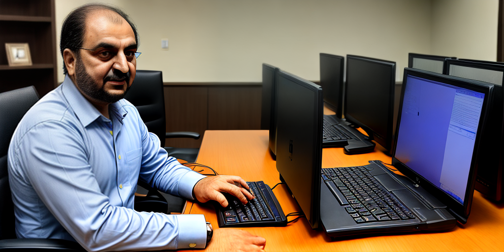 someone sit near the computer with turki on his arm