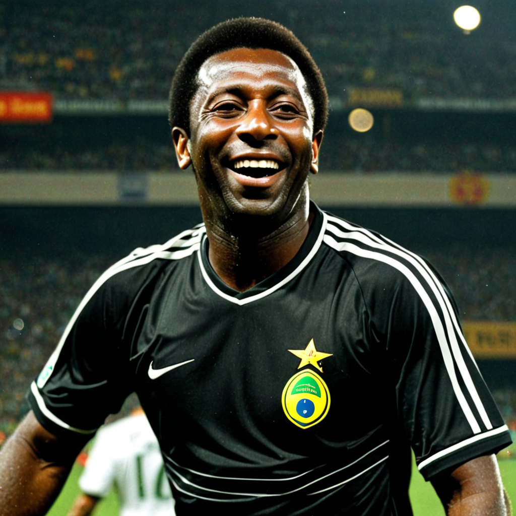 Pelé chorando em um fundo preto, enquanto um árabe está sorrindo e ...