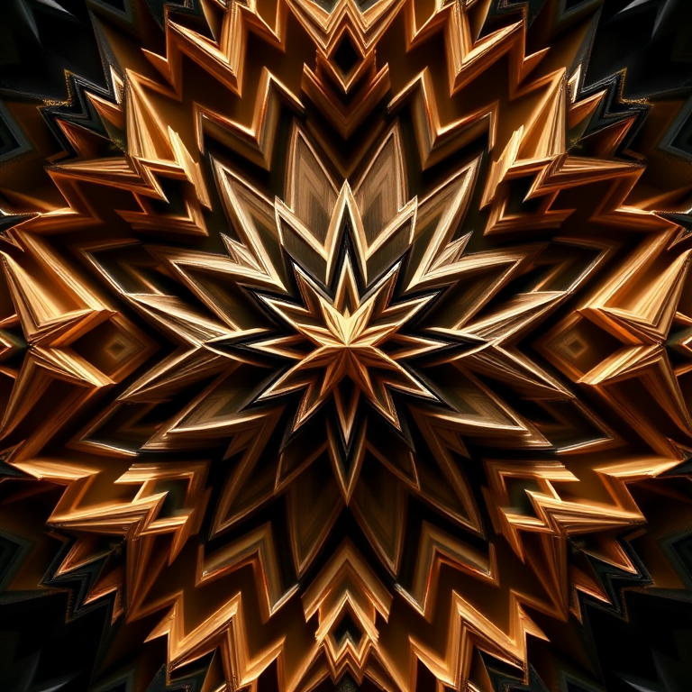 Intricate Geometric Design Featuring Radiant Golden and Black Star Patterns