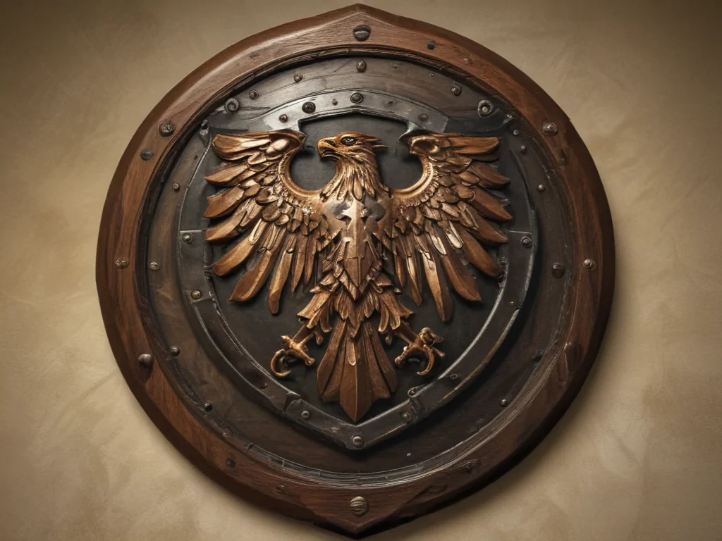 Ornate Eagle Emblem on a Decorative Shield with Rich Textures