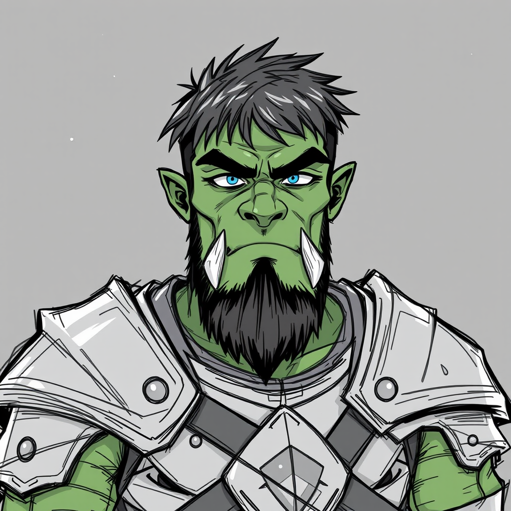 Powerful Green Orc Warrior with Intense Gaze and Battle Armor