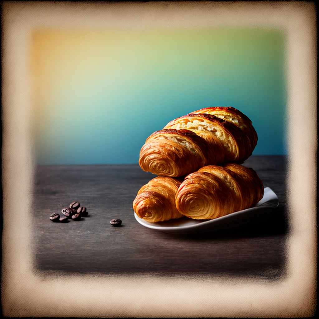 italian coffee and fresh backery croissant in a glaze background ...