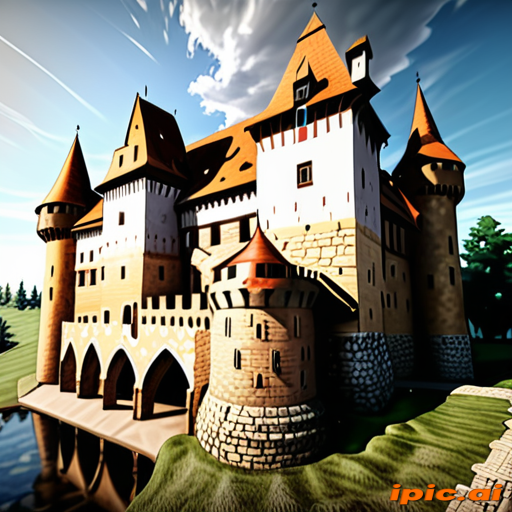 Enchanting Medieval Castle Surrounded by Lush Greenery and Sparkling Water