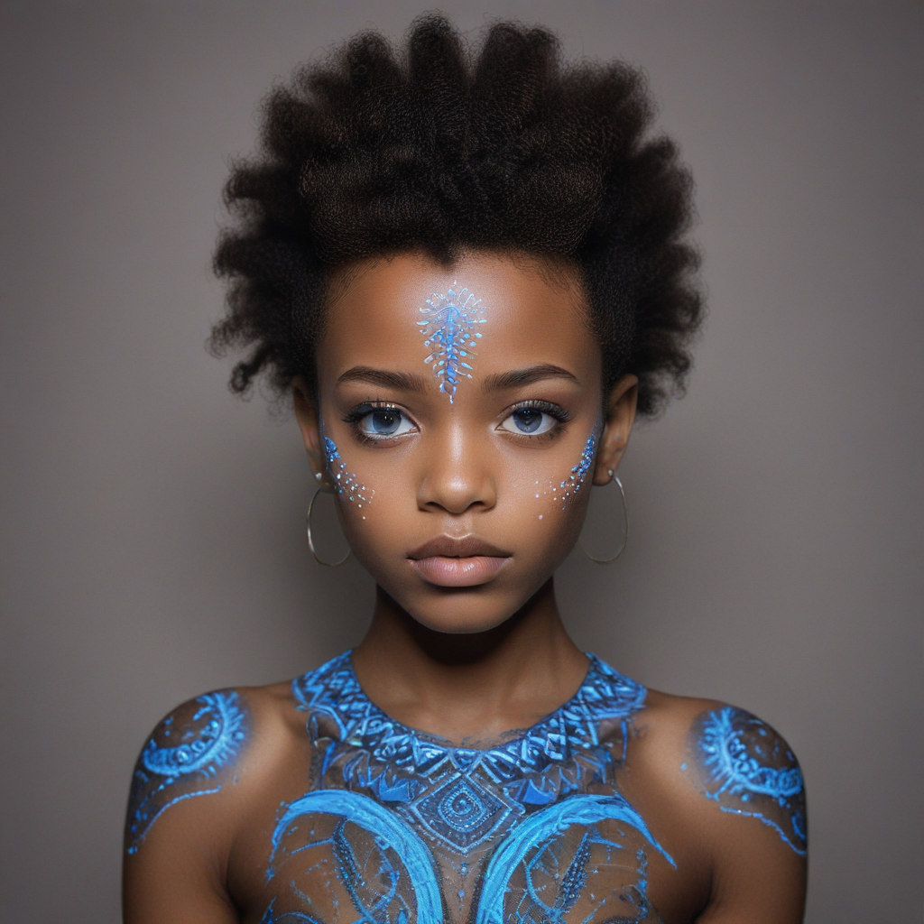 Afro mohawk blue Eyes glow in the dark face and body painting