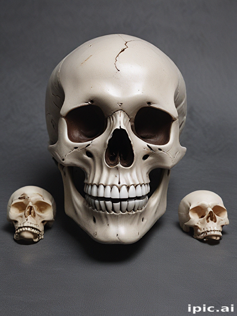 A Collection of Realistic Human Skull Models in Various Sizes Displayed.