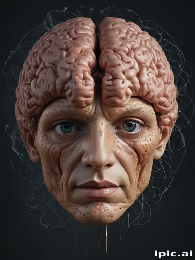 Futuristic Human Hybrid Featuring Realistic Face and Intricate Brain Design