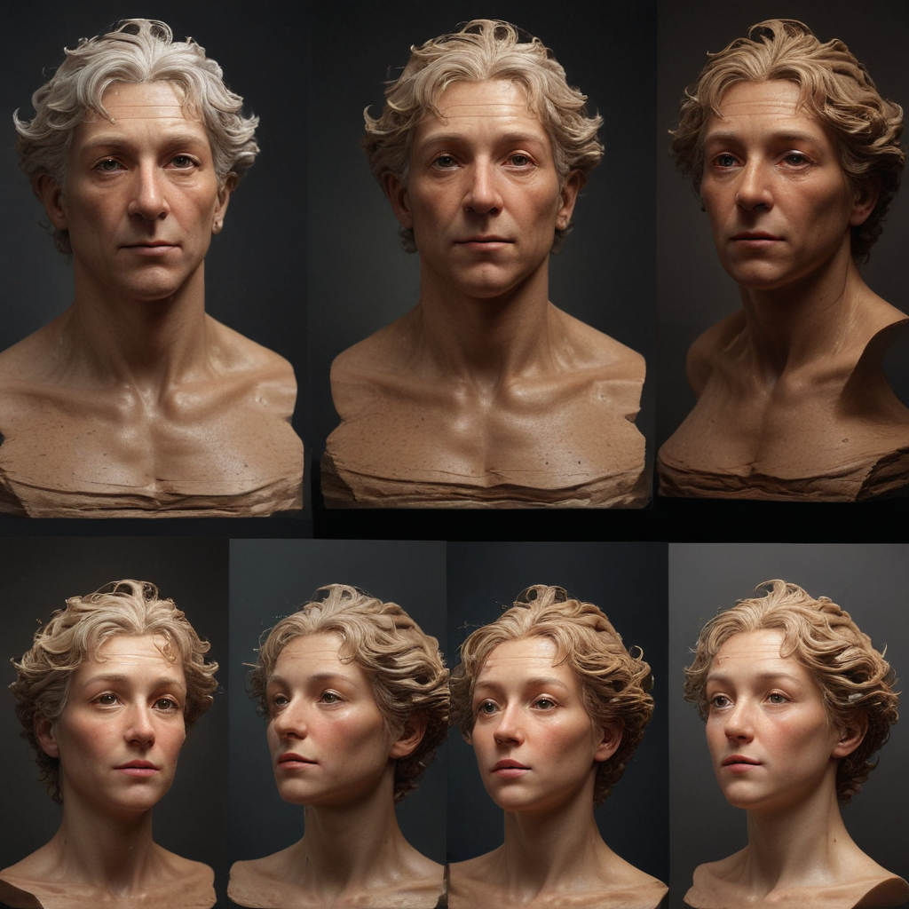 Realistic Portrait Study: Male and Female Busts with Intricate Facial ...