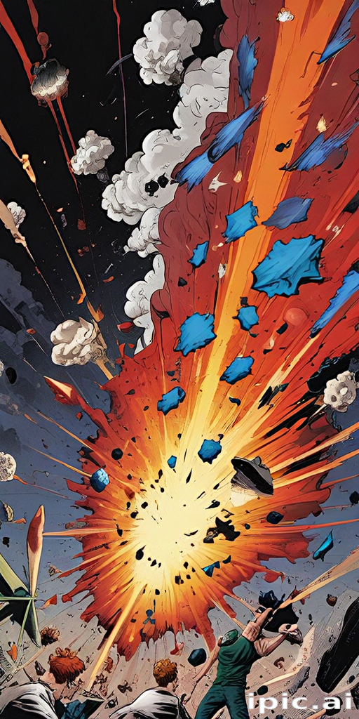 Epic Scene of a Massive Explosion with Colorful Debris and Chaos