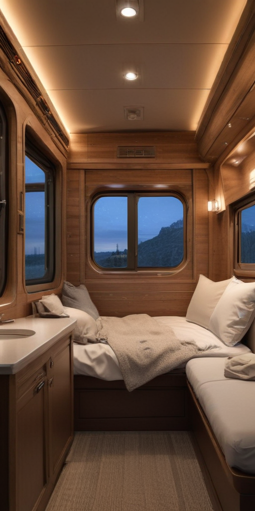 Cozy night train cabin for sleep
