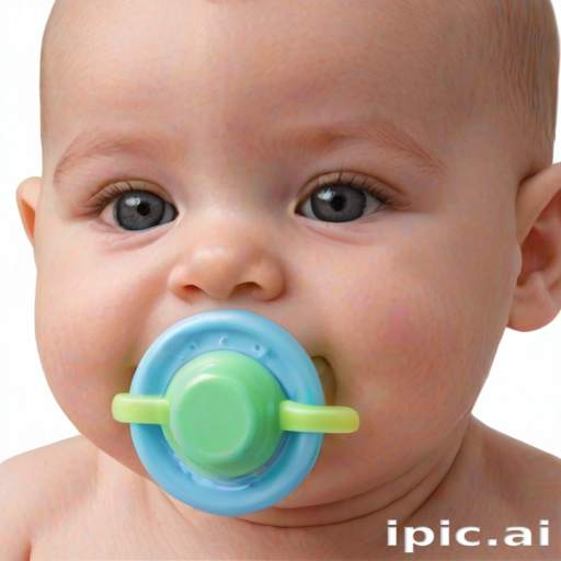 Adorable Baby with Big Blue Eyes and Colorful Pacifier Smiling