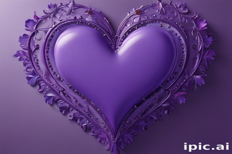 Elegant Purple Heart Surrounded by Intricate Floral Designs and Gems